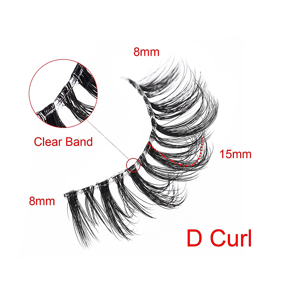 KSYOO Clear Band Dramatic Lashes 8-15mm D Curl Lashes Mink, Fluffy Semi-dramatic 3D Multi-Layered Strip Lashes, Reusable, Invisible Band Strip Eye Lashes - 5 Pairs (Clear Band U6) (Clear Band U6)