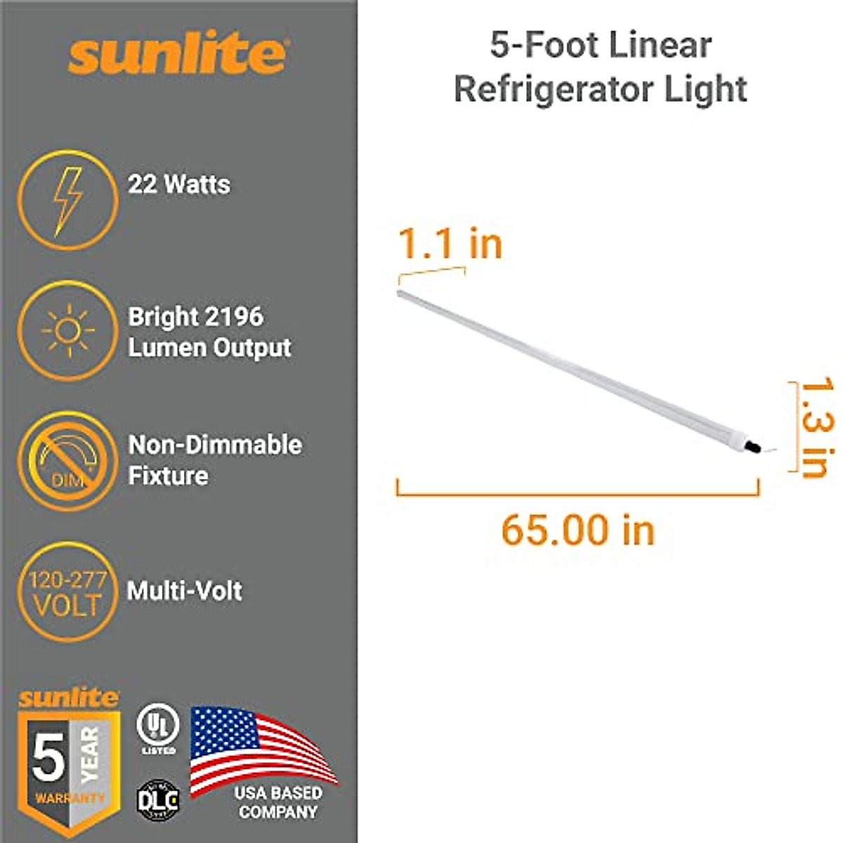 Sunlite 41251-SU 5' Foot LED Refrigerator Light Fixture, 22 Watts, 2196 Lumen, Coolers, Freezers, Display Cases, Fridge, IP65, UL Listed, DLC Listed, 5000K Daylight 2 Pack