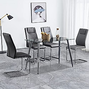 Baysitone Modern Dining Chairs Set of 6, Grey Dining Room Chairs, Metal Kitchen Chairs with Leather Padded Seat High Back, Chairs for Dining Room, Kitchen, Living Room