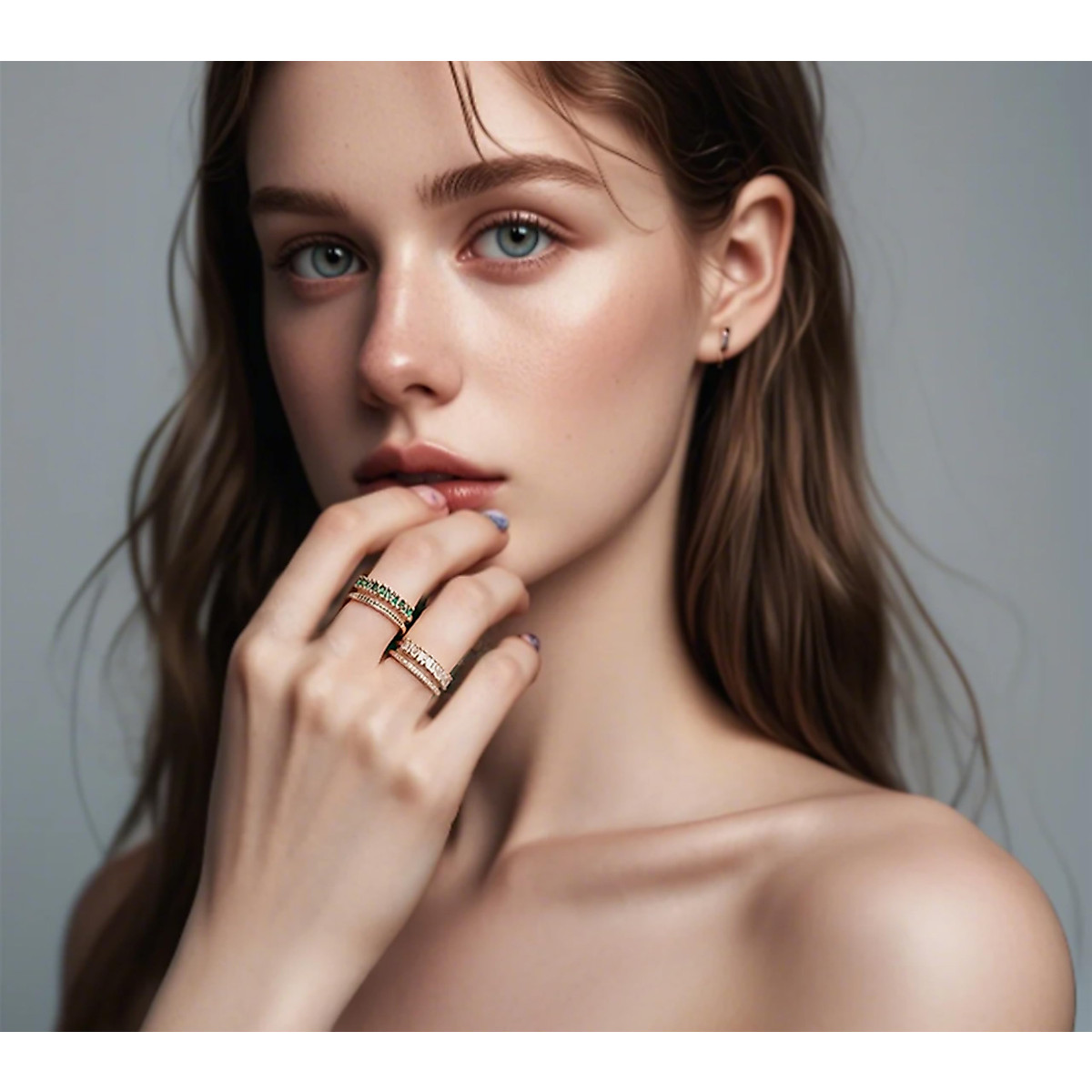 AIKAITUO 14K Gold Plated Adjustable Zircon Eternal Fashion Personalized Women's Stacked Ring Christmas Birthday Gift (White)