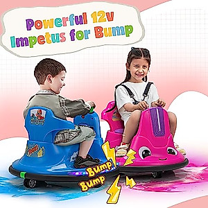 TOBBI Toddlers Bumper Car, 12v Baby Electric Ride On Snail Shape Toy with Remote Control/Children DIY Funny Stickers/360 Degree Spin for Kids of Ages 3-9-Rose Red