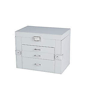 DQUTAR Jewelry Box for Women 4-layer Leather Large Jewelry Organizer Box with Drawers&Mirror for Necklace/Ring/Earring/Watch Storage (Grey)