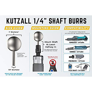 Kutzall Extreme Sphere Rotary Burr 1⁄4" Shaft, Very Coarse - Woodworking Attachment for Bosch, DeWalt, Milwaukee, Makita Tools. Abrasive Tungsten Carbide, 1" (25.4mm) Head Diameter, SX-1C