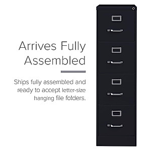 25" Deep Commercial 4 Drawer Letter Size High Side Vertical File Cabinet Color: Black