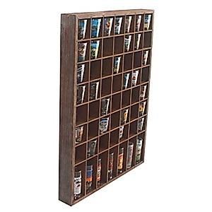 DisplayGifts Open Front Shot Glasses Display Case 56 Compartments Wall Mount Pint Glass Shadow Box Bar Collection or Small Items Display Shelving, No Cover on The Front, Rustic Brown Wood Frame