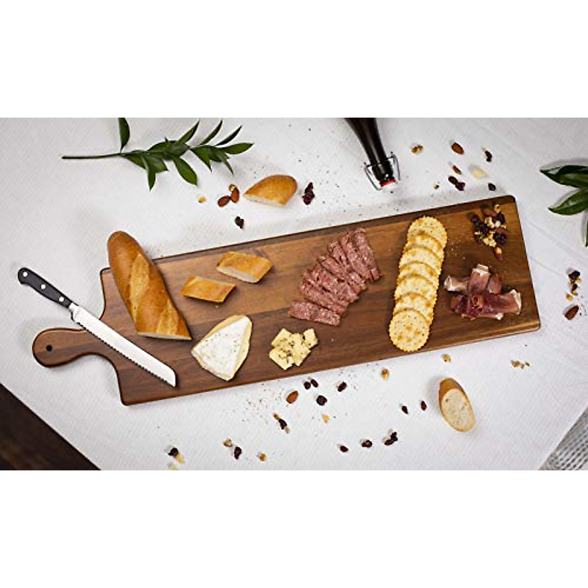 BirdRock Home 31.5” Acacia Wooden Cheese Serving Board with Handle - Large - Extra Long - Party Charcuterie for Appetizers Food Kitchen Platter - Bread Meat Fruit Display - Natural Wood - Espresso