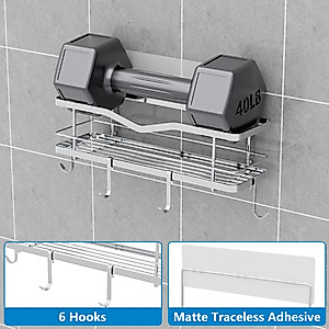 MZF 2-Pack Shower Caddy, No Drilling Adhesive Shower Shelf, Rustproof Stainless Steel Bathroom Shower Organizer Storage, Shower Shelf for Inside Shower & Kitchen Storage, Silver
