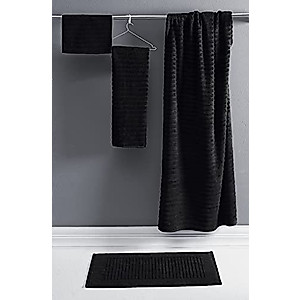 Classic Turkish Towels - Luxury Ribbed Towel Set for Bathroom, 100% Turkish Cotton, Quick Dry, Soft and Absorbent Bath, Hand, and Fingertip Towels, Brampton Collection - 6-Piece Set (Black)