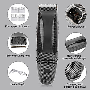 YUYTE Hair Trimmer USB Vacuum Trimmer Kit with Powerful Automatic Hair Suction for Beards Facial Hair Stubble Hair Clipping Lithium Ion Powered Electric Shaver with 4 Guide Combs