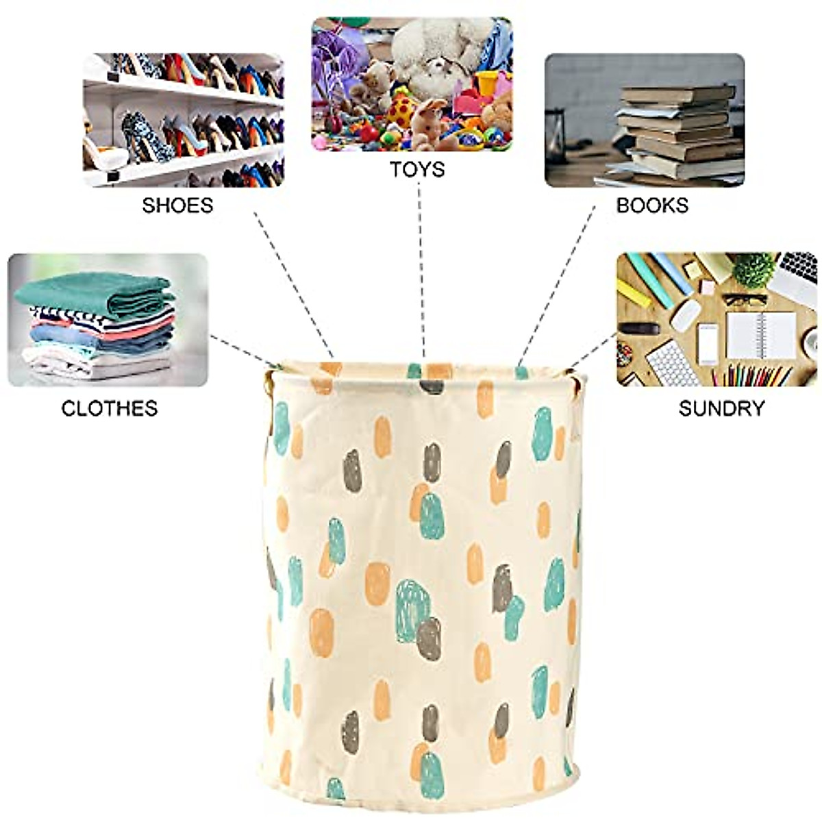 Collapsable Canvas Fabric Laundry Baskets,Clothes Hamper for Kids Bedrooms,Dirty Laundry Basket with Easy Carry Handles for Clothes Toys Collection,17.3(H)X13.8(D)