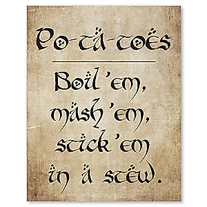 Potatoes Wall Art - Samwise Gamgee Potato Funny Definition Calligraphy Style - Perfect Gift for LOTR Fans - 11x14 - Unframed