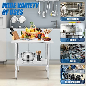 Chingoo Stainless Steel Table 24 x 36 Inches Metal Prep Table with Adjustable Undershelf, Stainless Table for Commercial Kitchen, Outdoor, Restaurant, Hotel & Garage