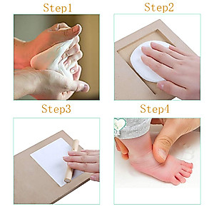 Baby Hand & Footprint Kit, Newborn Keepsake Box in Rustic Farmhouse Frame, Clay Casting Kit for Baby Shower Gifts, Boys & Girls - Baby Nursery Decor - Bonus Stencil Included (Grey)