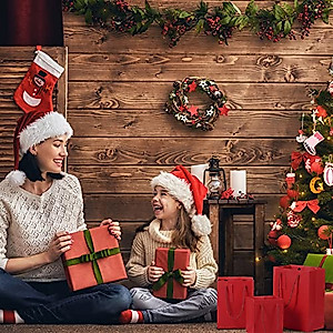 12 Pieces Valentine Red Gift Bags with Handles, Mini Medium Large Paper Euro Totes Gift Bags, Red Paper Gift Wrap Bags with Cards for Xmas Holidays Birthdays Baby Shower Party