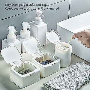 Cotton Swab Holder, Pop Up Window Dustproof Button Lid with Stickers Qtip Dispenser for Living Room Bathroom