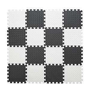 Tamiplay Foam Play Mat for Baby, 0.4 Inch EVA Soft Non-Toxic Baby Playmat, Interlocking Floor Mats, Solid Colored Foam Puzzled Floor Mats, Baby Play Mat Exercise Mats, 16 Tiles(White/Black)