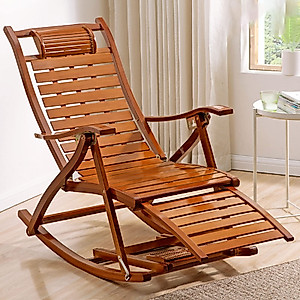BROHN Lounge Chair, Foldable Wood Outdoor Chaise Lounge Rocking Chair Porch Rocker Outdoor Sun Lounger