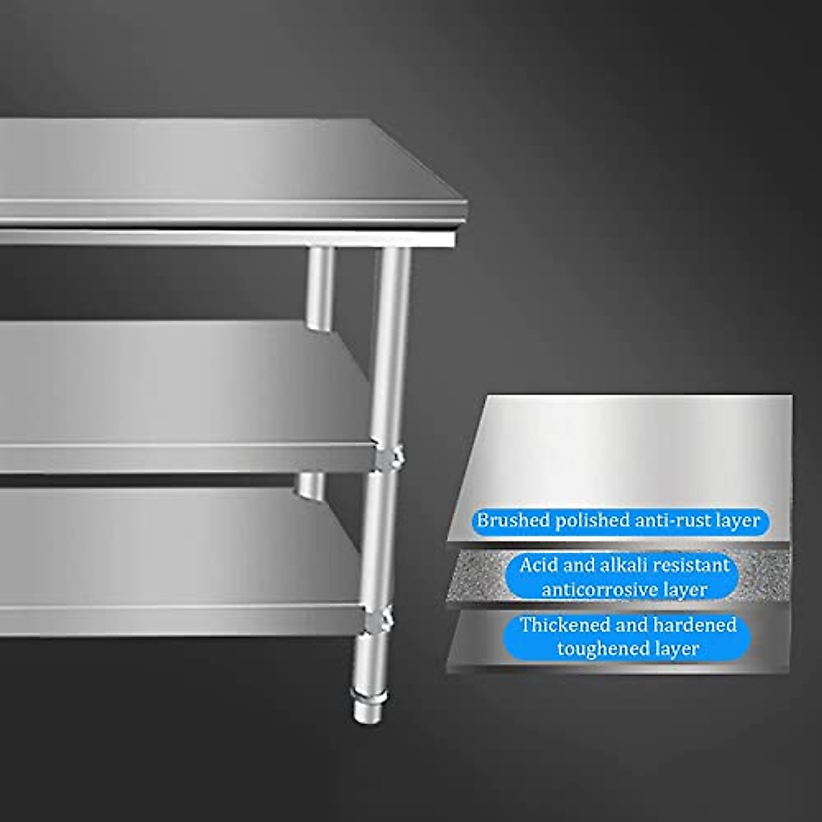 Commercial Kitchen Work Catering Table, Kitchen Table Stainless Steel Work Table Commercial Utility Worktable with Double Under Shelf Heavy Duty Food Prep Workbench (Size : 80x50x80cm)