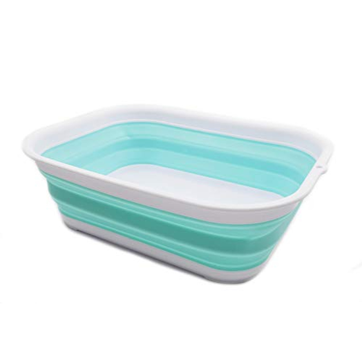 SAMMART 12L (3.17 Gallon) Collapsible Tub - Foldable Dish Tub - Portable Washing Basin - Space Saving Plastic Washtub (2, White/Lake Green)