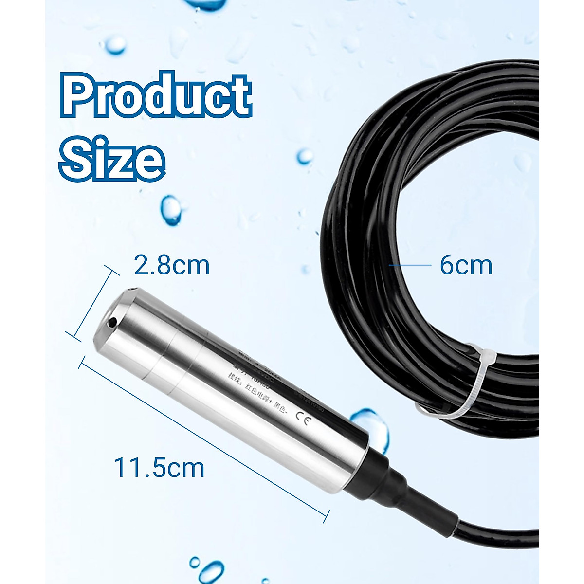 Submersible Level Sensor 4-20mA, Throw-In Type Liquid Level Sensor,24V DC Input Liquid Level Transmitter,0-5M Measuring Range