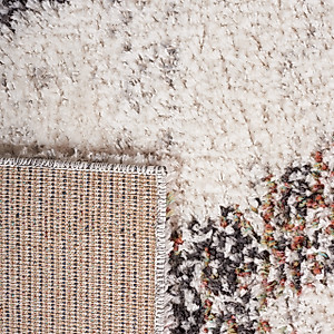 SAFAVIEH Jericho Shag Collection Area Rug - 9' x 12', Ivory & Black, Moroccan Boho Design, Non-Shedding & Easy Care, 1.2-inch Thick Ideal for High Traffic Areas in Living Room, Bedroom (JER102A)