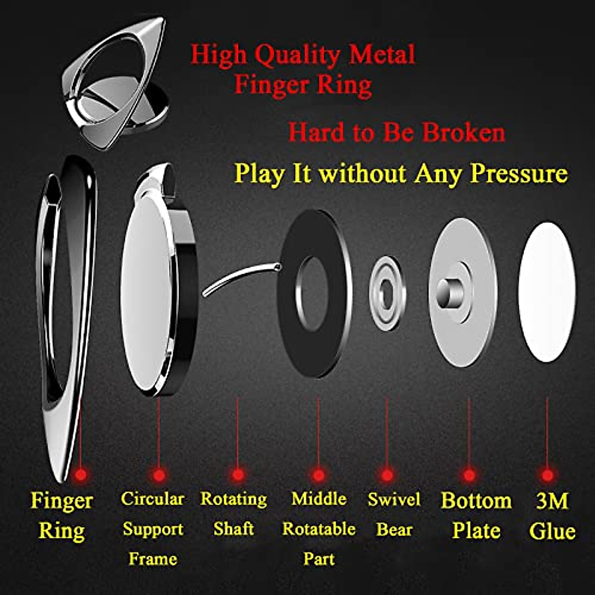 Tons Cell Phone Fidget Spinner Finger Ring Grip Holder, 360° Rotating Metal Mobile Phone Ring Holder, Smart Phone Tablet Case Accessories Toys