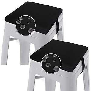 GUEGLSA Indoor Outdoor Bar Stool Cushions 12x12 Inch,Non Slip Square Seat Pad with Straps,Waterproof Fade Resistant Small Metal Chair Cushion Set of 2,Cushion Only, (Black)
