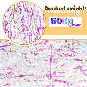 VOKOY 1LB Iridescent Crinkle Cut Paper Shred Filler, Holographic Shredded Paper Sparkly Raffia Grass Paper Stuffing Crinkle Paper Filler Confetti Shredded Tissue for Gift Boxes Bags Baskets Filling