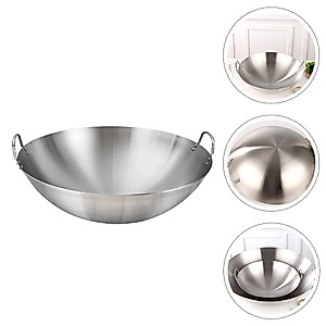 Cabilock Wok Stainless Steel Wok Stir Fry Pans Traditional Chinese Japanese Woks Induction Wok Scratch Proof Cookware with Handle for All Stoves Stainless Steel Wok