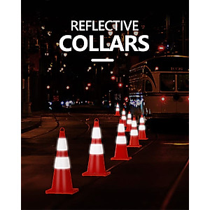 BATTIFE 28 inch Traffic Safety Cones 6 pcs with Reflective Collars, Durable PVC Orange Construction Cones for Home Road Parking Use