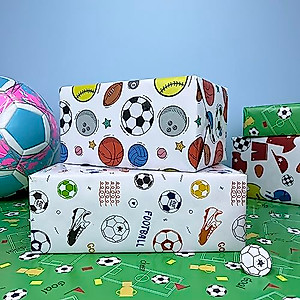 Dtiafu Flat Wrapping Paper Sheet - 4 Style Soccer Birthday Wrapping Paper for Boys Kids Men - Fun Sport Gift Wrap - 20 X 28 Inch Per Sheet(8 Sheet)