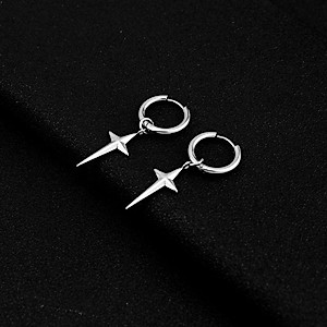Punk Cross Star Dangle Drop Huggie Small Hoop Earrings for Men Women Boys Stainless Steel Hypoallergenic Minimalist Personalized Simple Sleeper Hinged Hoops Dangling Hanging Hip Hop Lightweight Piercing Fashion Jewelry Gifts Valentines Day