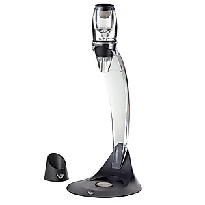 Vinturi Deluxe Essential Red Wine Pourer and Decanter Tower Stand Set Easily and Conveniently Aerates by The Bottle or Glass and Enhances Flavors with Smoother Finish, Black