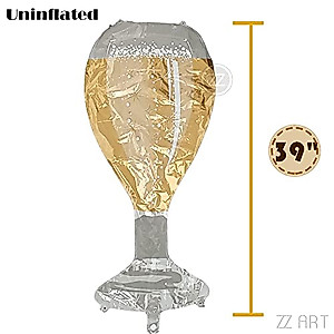 4 Pcs Champagne Bottles and Goblet Wine Glasses Large Mylar Foil Helium Balloons 36in, Pink & Golden pop Decoration for Party, Birthday celebration , Anniversary Graduation, family gathering, cheers!