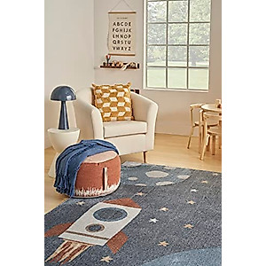 Nourison Astra Machine Washable Graphic Sky Blue 4' x 6' Kids Area -Rug, Easy -Cleaning, Non Shedding, Bed Room, Living Room, Dining Room, Kids Rug, Playroom, Nursery (4x6)