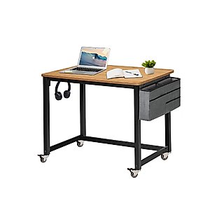 AHB Rolling Computer Desk with 4 Smooth Wheels, Simple Style Mobile Writing Desk Home Office Study Table Movable Workstation with Metal Frame (Natural, 32")