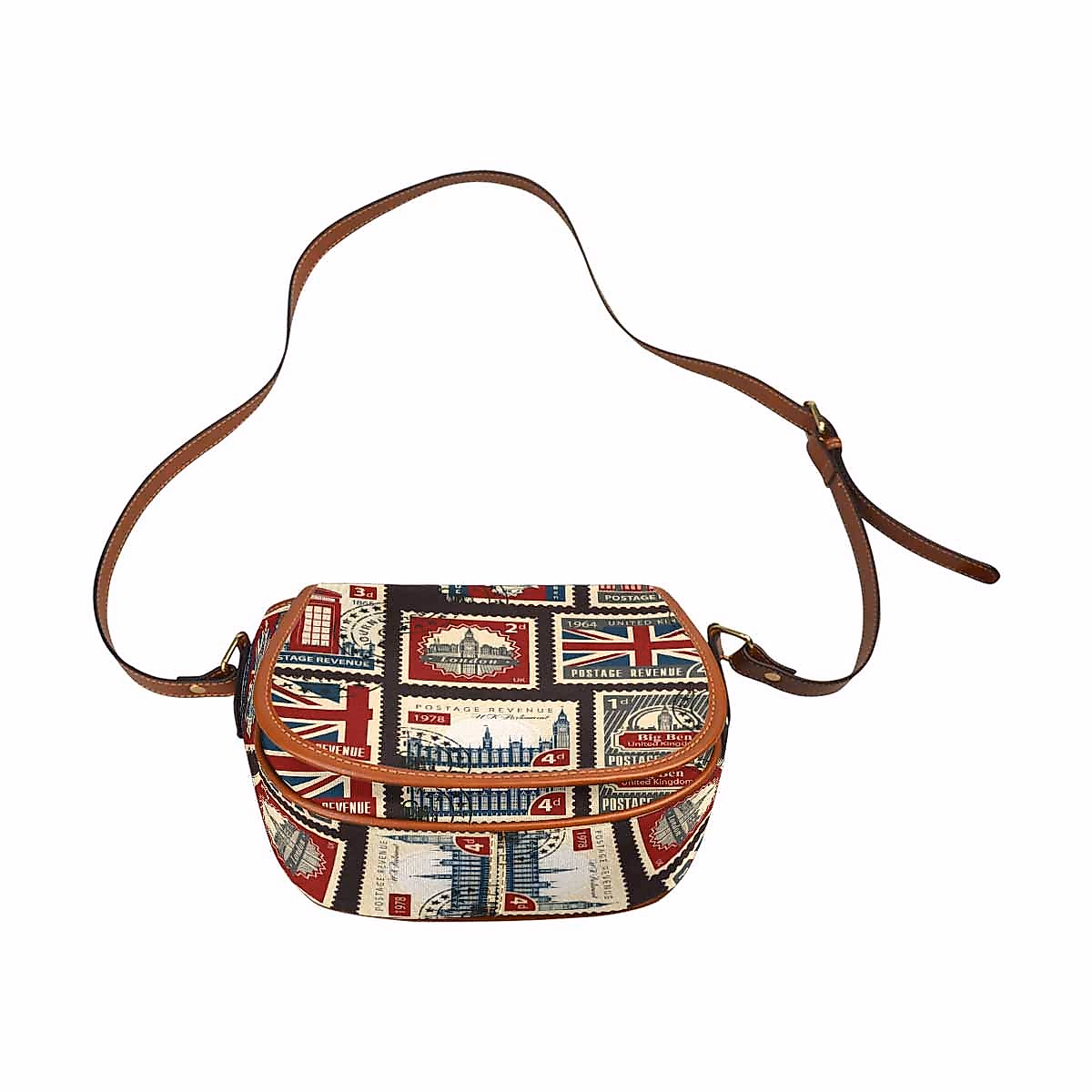 InterestPrint Stamps With the Union Jack, Parliament, Big Ben and London Boho Crossbody Saddle Shoulder Bag Sling Shoulder Bag