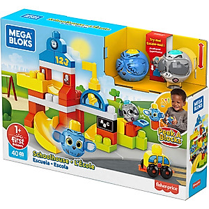 Mega Bloks Peek A Blocks Schoolhouse with Big Building Blocks, Building Toys for Toddlers (42 Pieces)