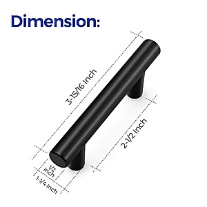 Ravinte 10 Pack T Bar 2-1/2 Inch Hole Center Kitchen Cabinet Pulls, Modern Matte Black Stainless Steel Cabinet Handles, 4 Inch Overall Length Kitchen Hardware for Cupboard Drawer and Kitchen Drawer