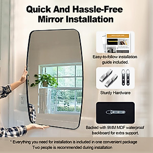 ANDY STAR Black Oval Mirrors for Bathroom, Large 24x40’’ Matte Black Metal Framed Oblong Wall Mirror, Modern Black Vanity Mirror in Stainless Steel Frame Wall Mount Horizontal or Vertical