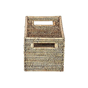 La Jolla Rattan Shelf Basket with Handles, Small, Black-Wash