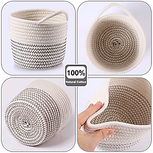 2pack Hanging Basket，100% Natural Cotton，With Free Hooks, Baby Nursery and Home Décor Cotton basket