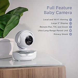 Hubble Connect 5" Smart Baby Monitor with Camera, Audio, NightVision; Pan Tilt Zoom; 2Way Talk & Room Temp Sensor, 1000ft Range, WiFi Baby Monitor with Smartphone App