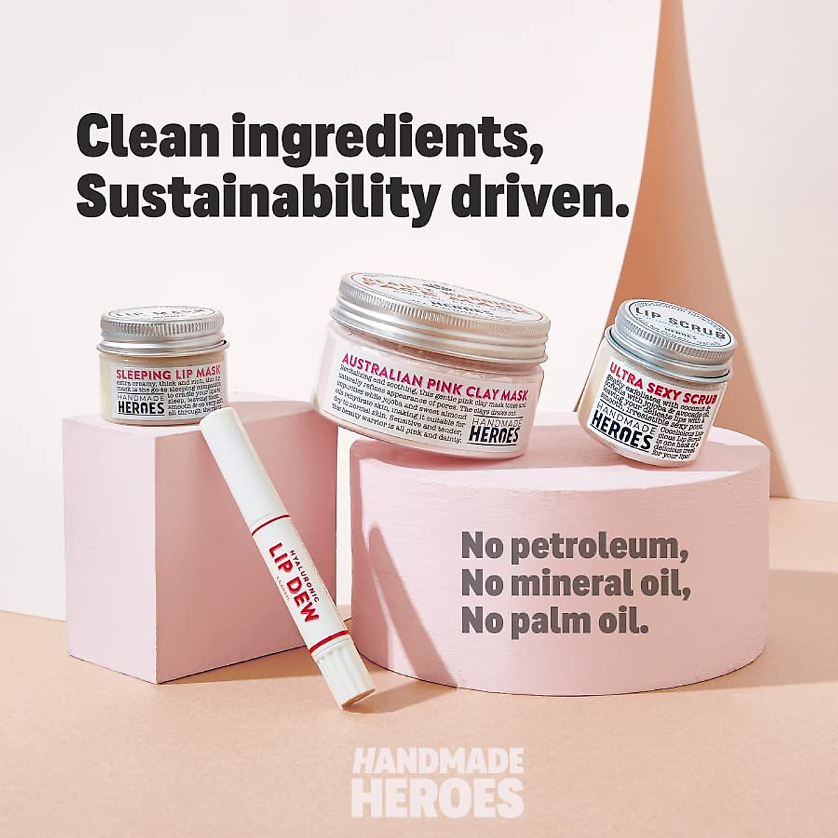 Save 20% - Handmade Heroes Plumping Bakuchiol Lip Mask and Green Tea Lip Scrub Bundle - Clean Sustainable Skincare Lip Exfoliator and Lip Treatment - Matcha Latte & Bakuchiol