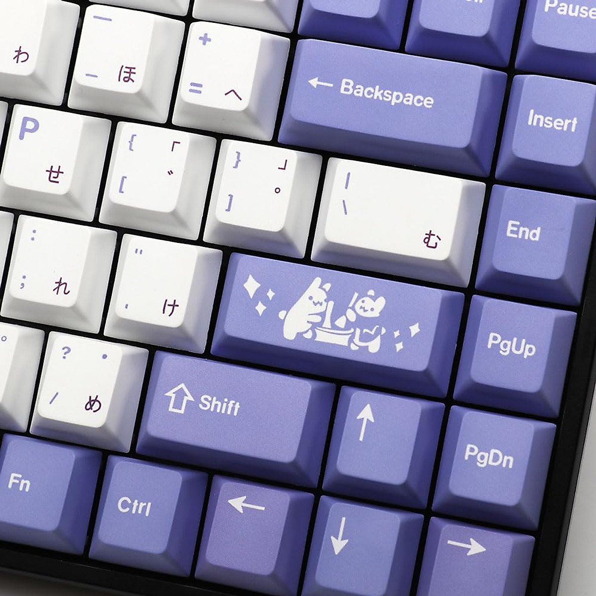 BGKYPRO Rabbit Theme Keycaps-Thermal Sublimation PBT Keycap Set,Japanese Radical, for Mechanical Keyboards, Full 135 Key Set, Cherry Profile, English (US) Layout-Purple White