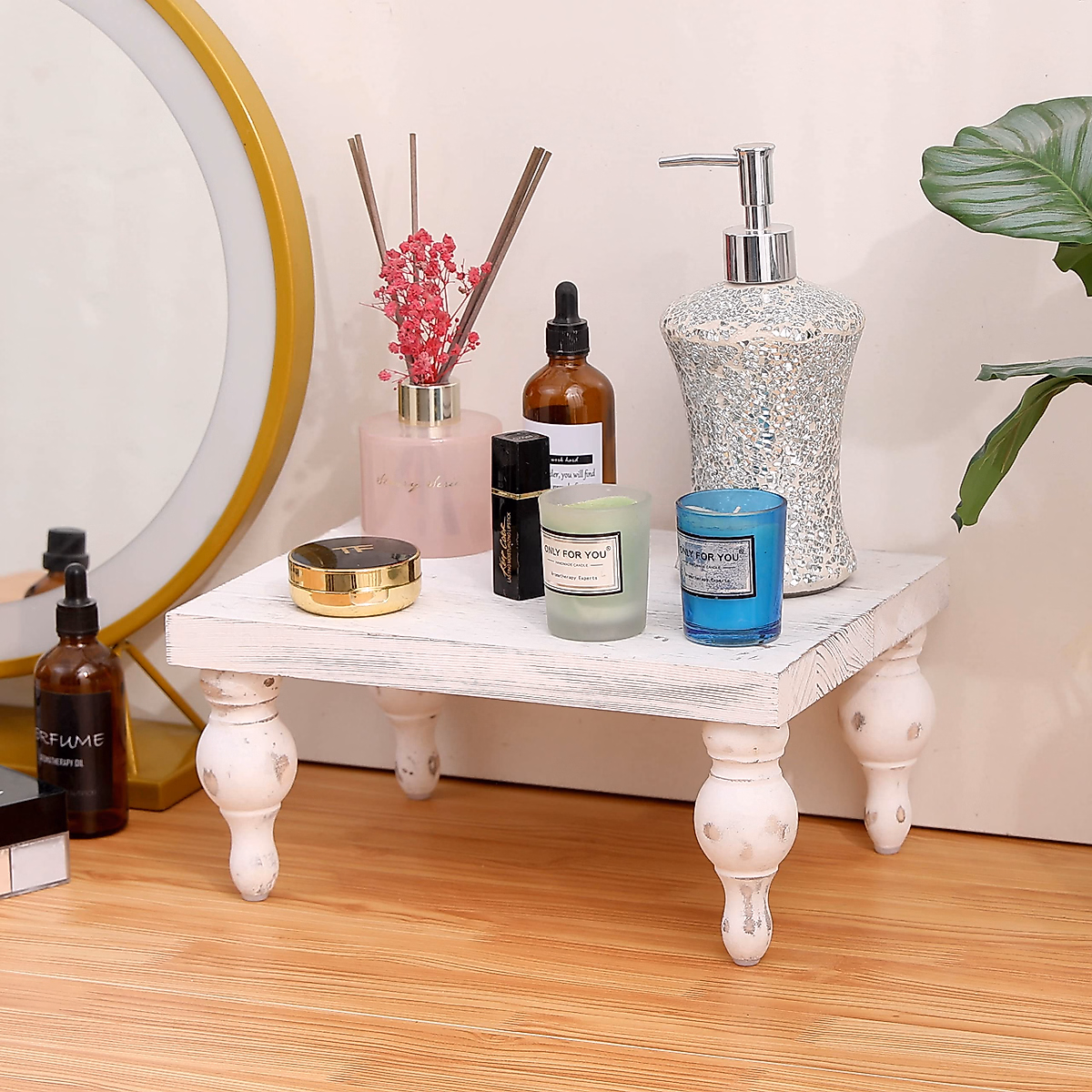 Elynice Wood Tray - 12 x 9 x 5.5in Farmhouse Decor Display Stand, Kitchen Counter Tray, Rustic Coffee Bar Decor (Linen White, 220lb Capacity, 2.61lbs)