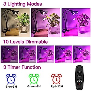 Juhefa Grow Light for Indoor Plants Growing, Gooseneck Clip-on Plant Lamp for Seedlings Succulents Seed Starting,3 Modes & 10-Level Brightness with Timer 3 9 12 Hrs