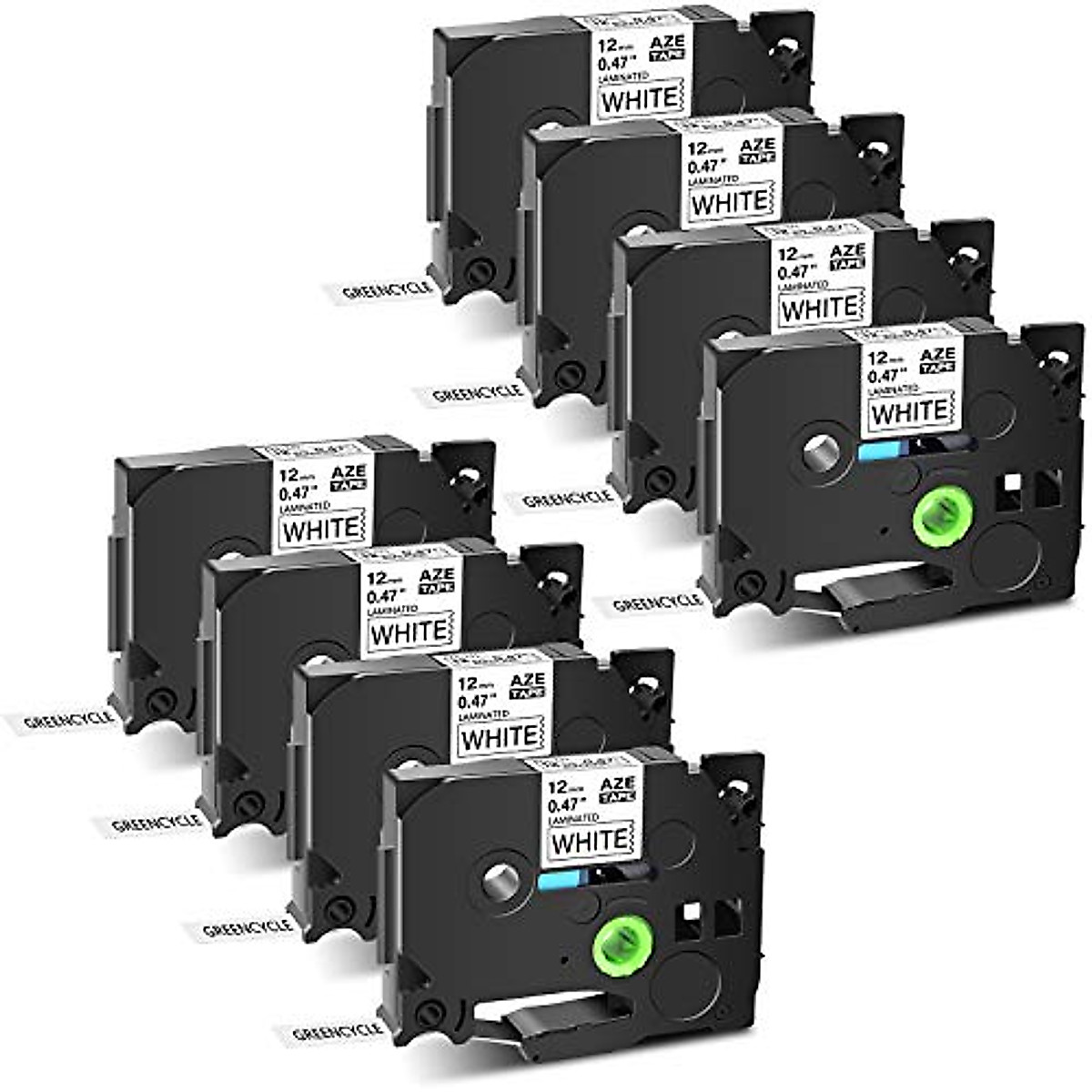 GREENCYCLE 8 Pack Compatible for Brother TZe-231 TZ231 AZe 231 Label Tapes 12mm 0.47 Inch 1/2" Black on White Laminated for PTD210 D600 PT-D600VP PTD400AD PTH110 PT-D200 PT-E550W Label Maker