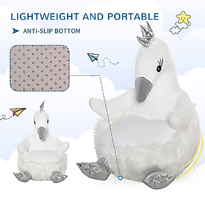 Qaba Stuffed Animal Sofa Armrest Chair Cartoon Storage Bean Bag Chair for Kids with Cute Swan Flannel PP Cotton 22" x 16.5" x 22" White