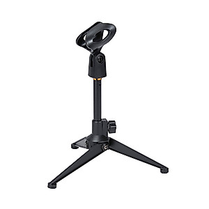 Bearstar Universal Adjustable Desk Microphone Stand Portable Foldable Tripod MIC Tabletop Stand with Small Plastic Microphone Clip Such as Sm57 Sm58 Sm86 Sm87